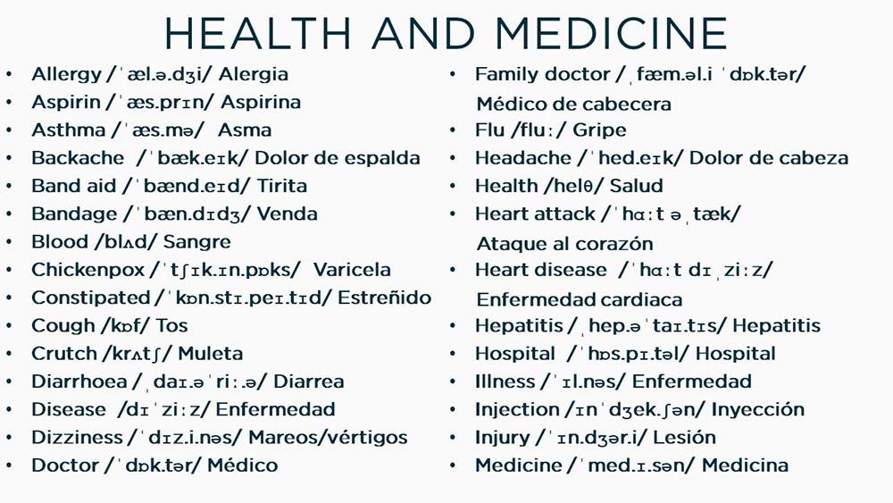 Vocabulario: SALUD Y MEDICINA - Phiteca