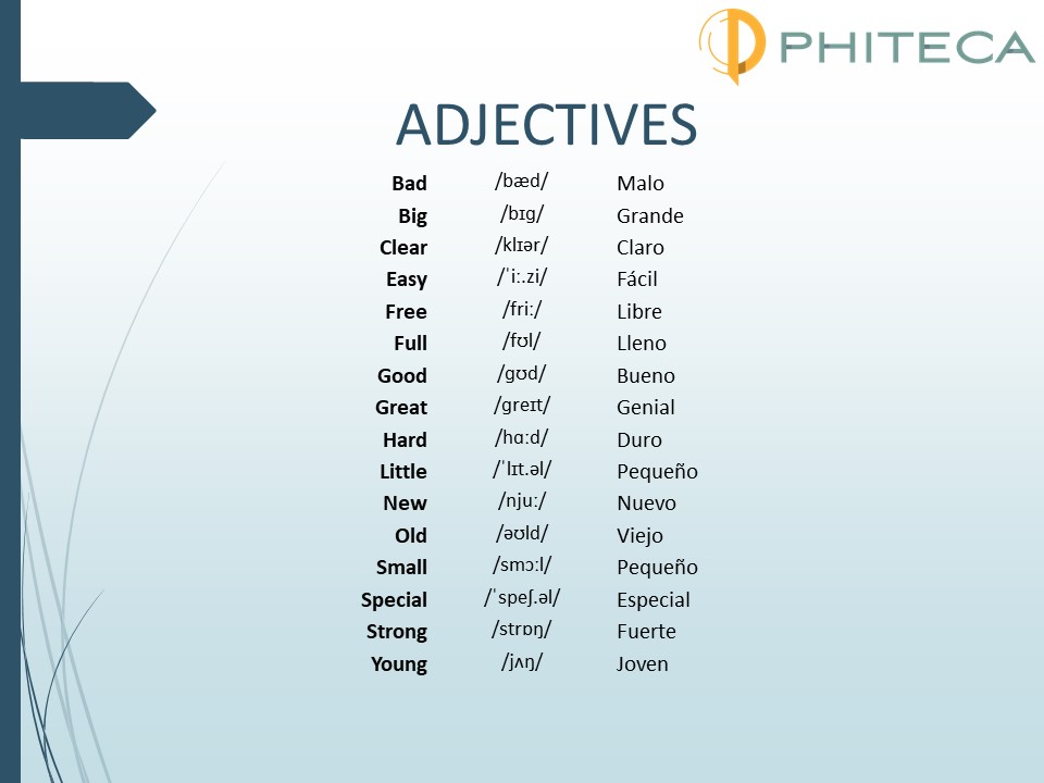 Vocabulario: ADJETIVOS - Phiteca