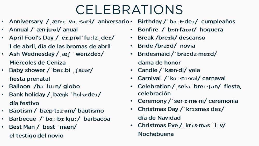VOCABULARY: CELEBRATIONS - Phiteca